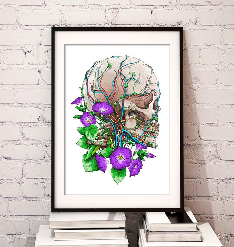 Skull with flowers art poster – Codex Anatomicus