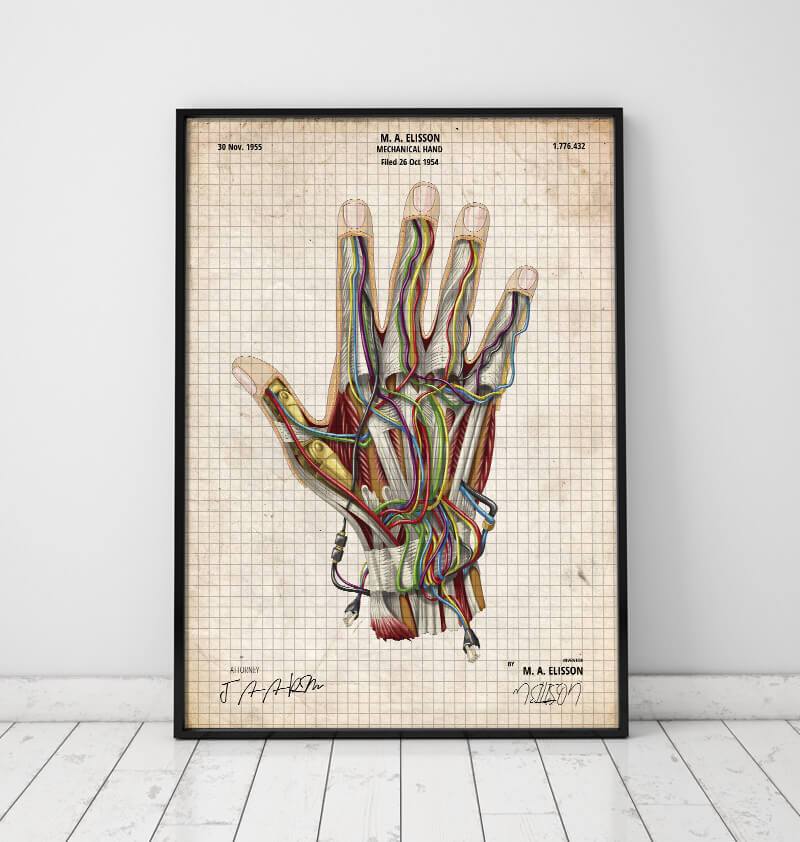 Mechanical hand blueprint art - Anatomy Art - Codex Anatomicus
