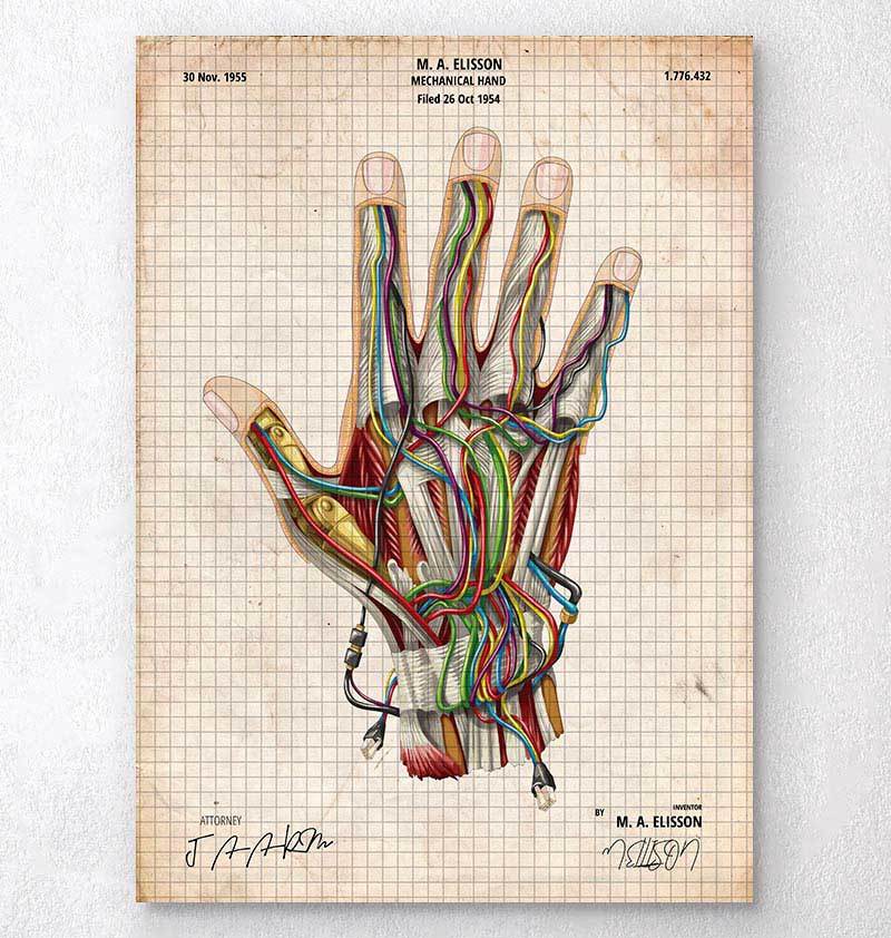 Mechanical hand blueprint art - Anatomy Art - Codex Anatomicus
