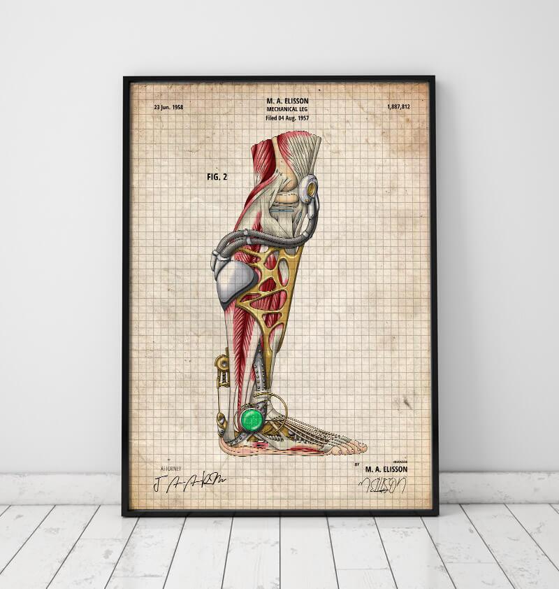 Mechanical leg blueprint - Anatomy Art - Codex Anatomicus