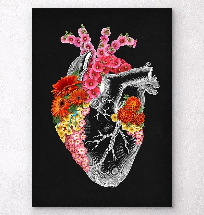 Floral heart anatomy art print - Codex Anatomicus