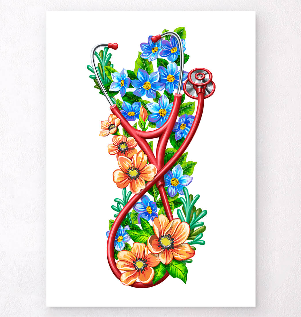 Stethoscope with flowers - Art print - Codex Anatomicus