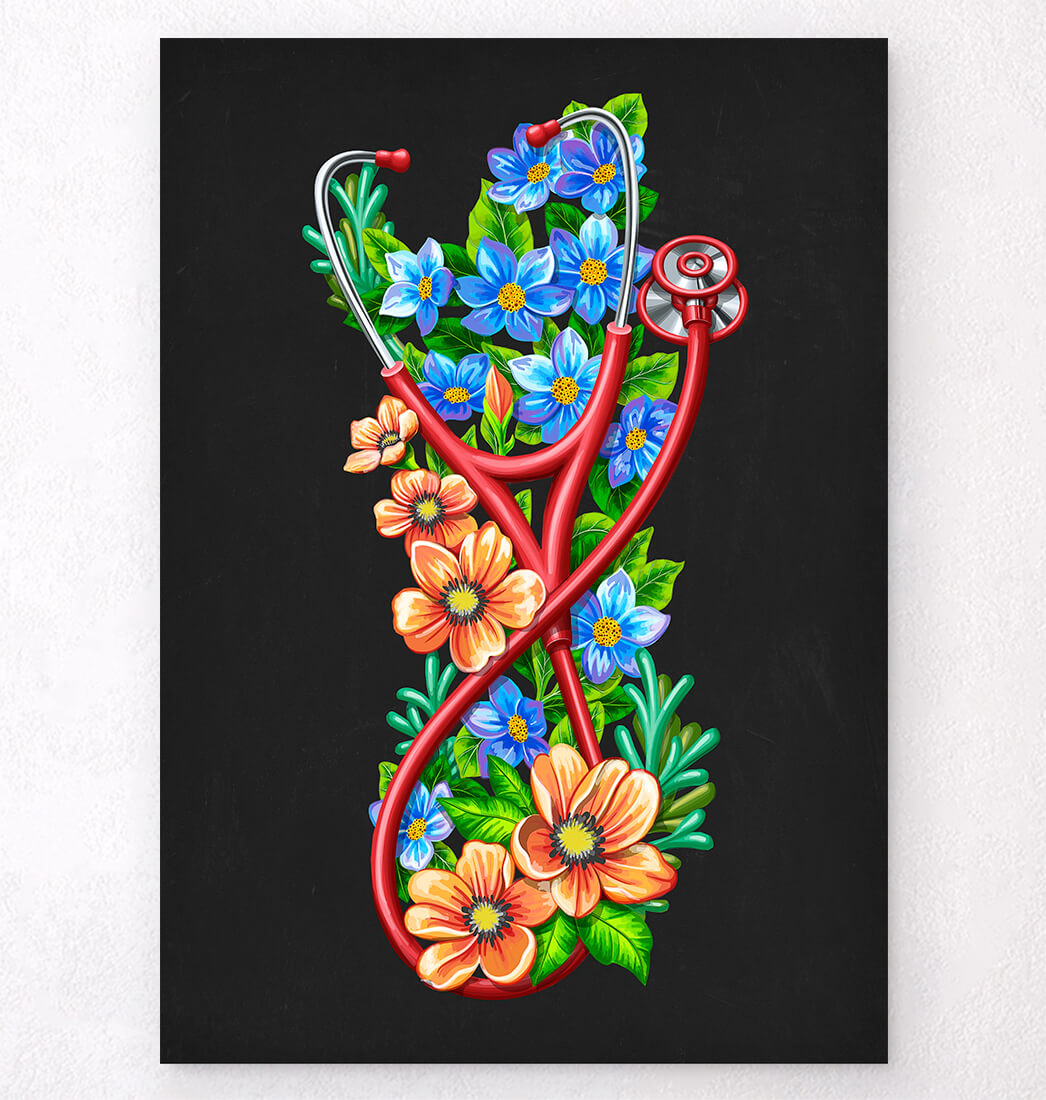 Stethoscope with flowers - Art print - Codex Anatomicus