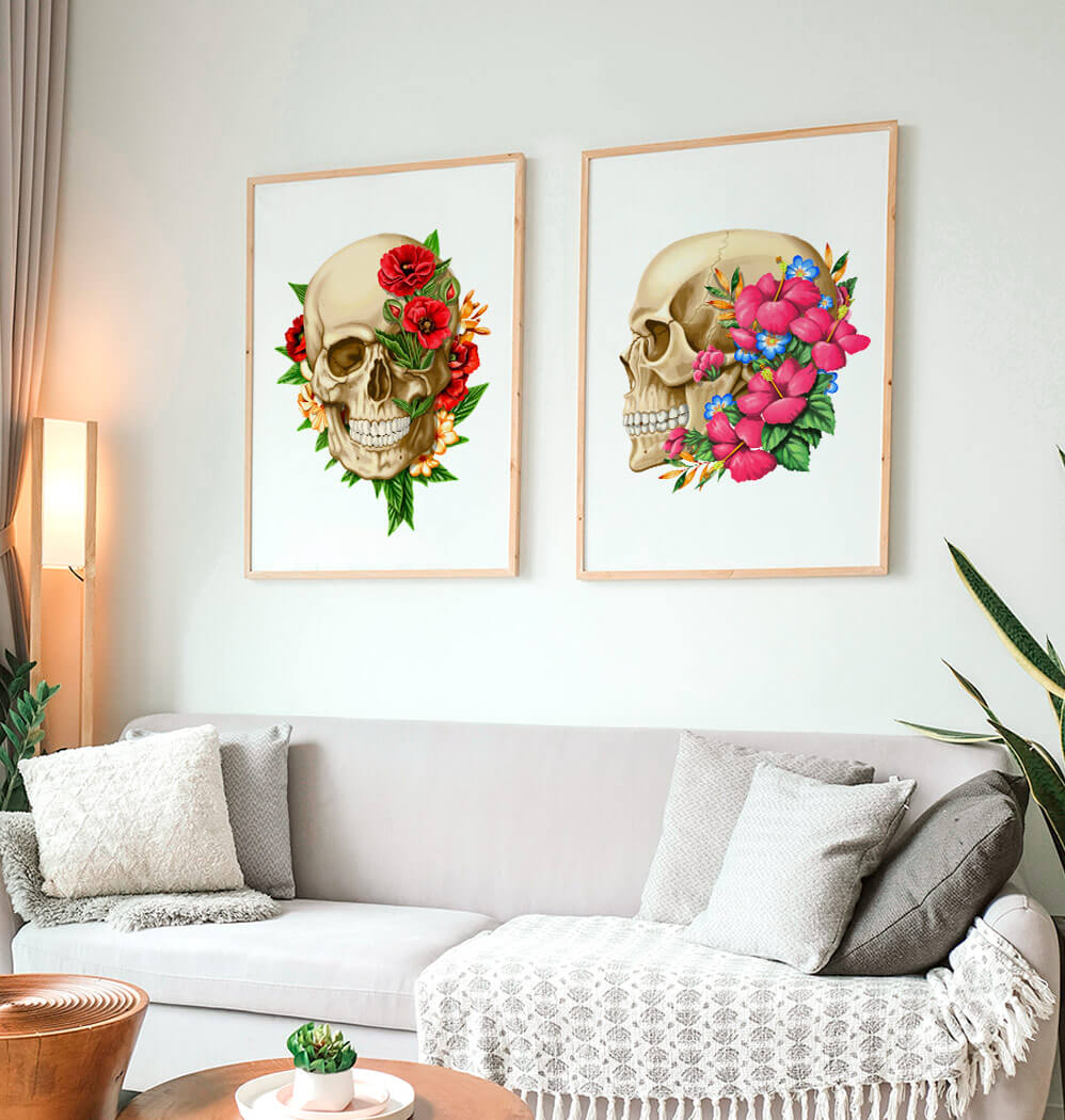 Skull with flowers - Anatomy art print - Codex Anatomicus