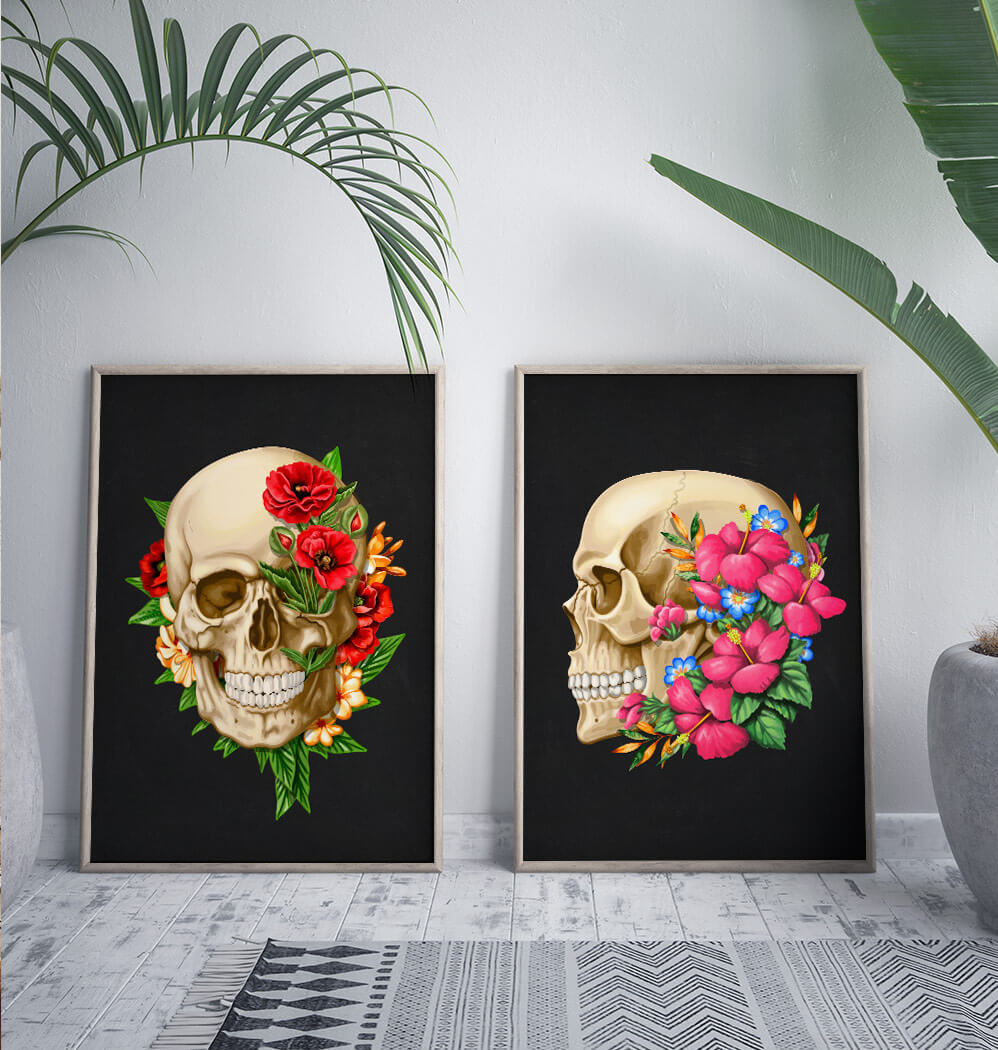 Skull with flowers - Anatomy art print - Codex Anatomicus