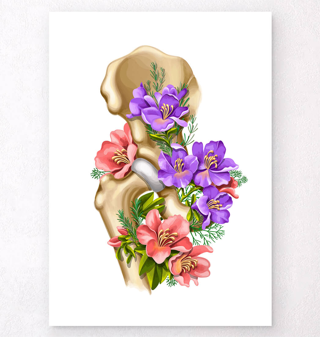 Hip bone with flowers - Anatomy art print - Codex Anatomicus