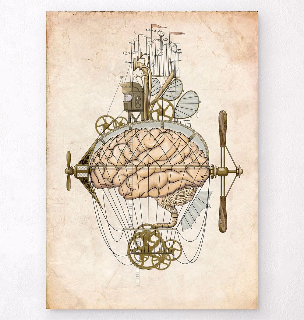 Steampunk brain art print - Codex Anatomicus