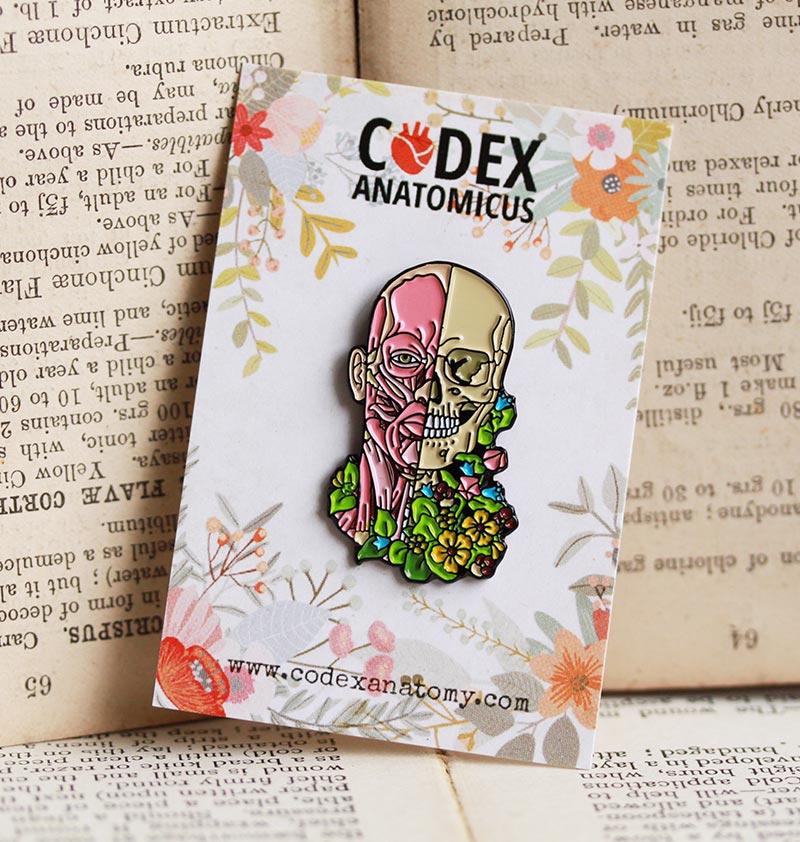Anatomical facial muscles & skull enamel pin - Codex Anatomicus